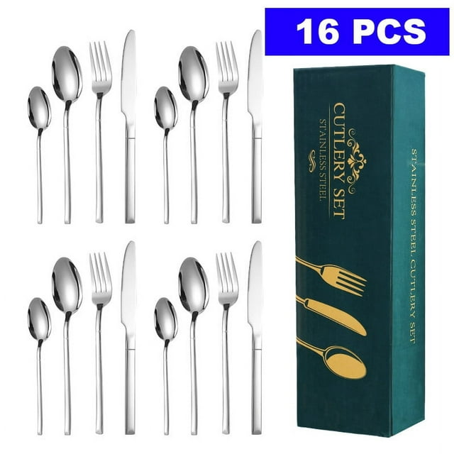 16-Piece Stainless Steel Silverware Set Flatware Set Cutlery Set Steak ...
