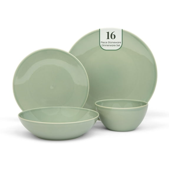 16 Piece Stoneware Dinnerware | Everyday Ceramic Dish Set | Dining ...