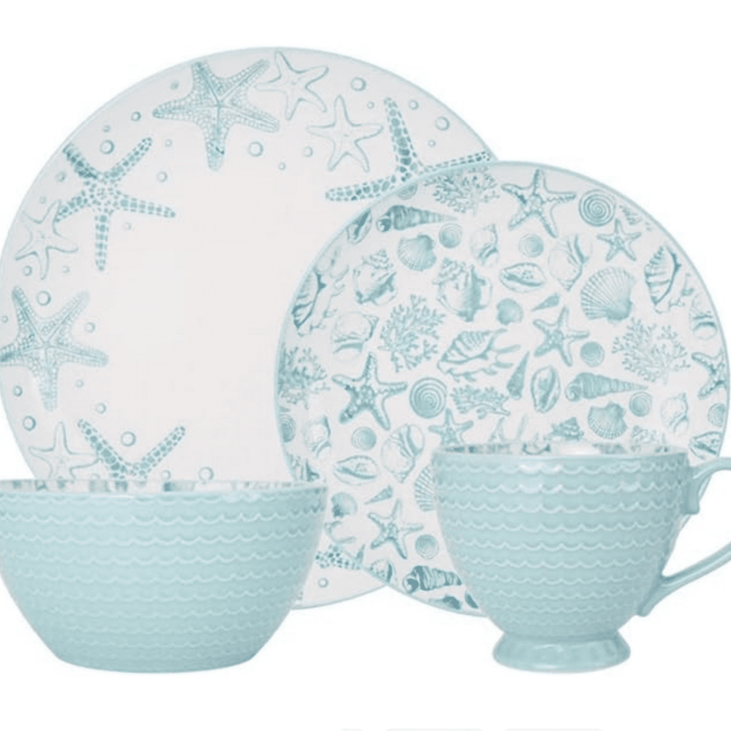 16-Piece Stoneware Dinnerware Set, Service for 4, Aqua/White - Walmart.com
