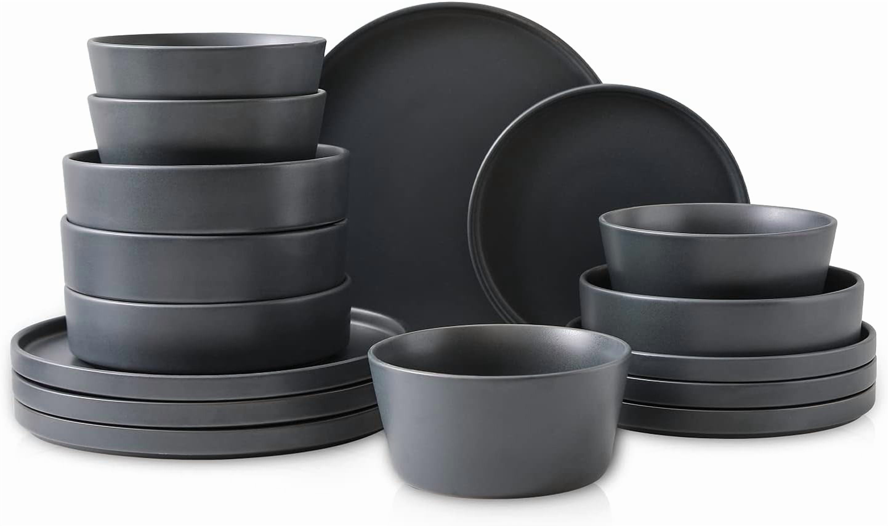 16-Piece Stoneware Dinnerware Set with Cereal Bowls, Dinner Plates, and ...