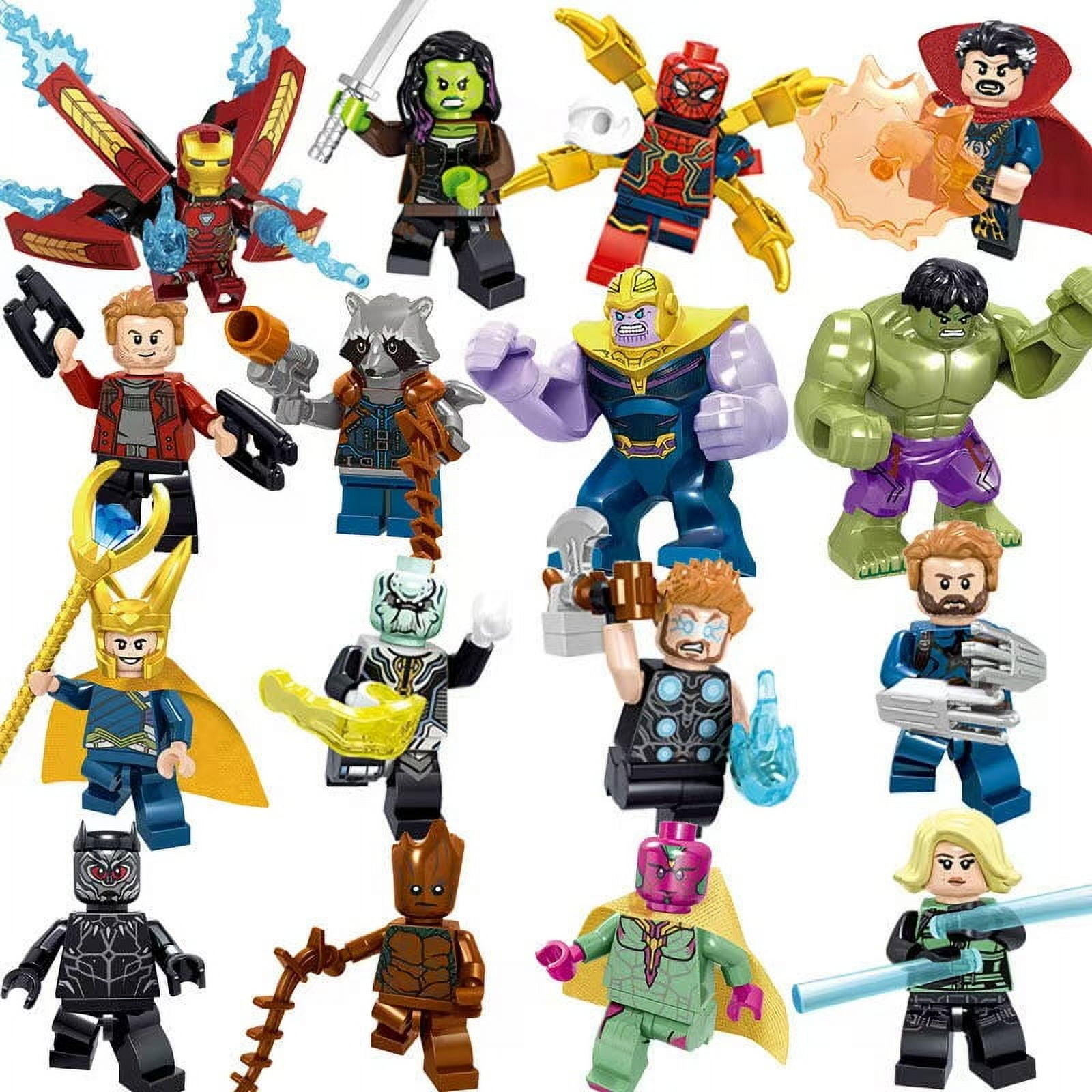 16-Piece Superhero Minifigure Set, Iconic 1.77-4.3 Inch Iron Man, Hulk ...