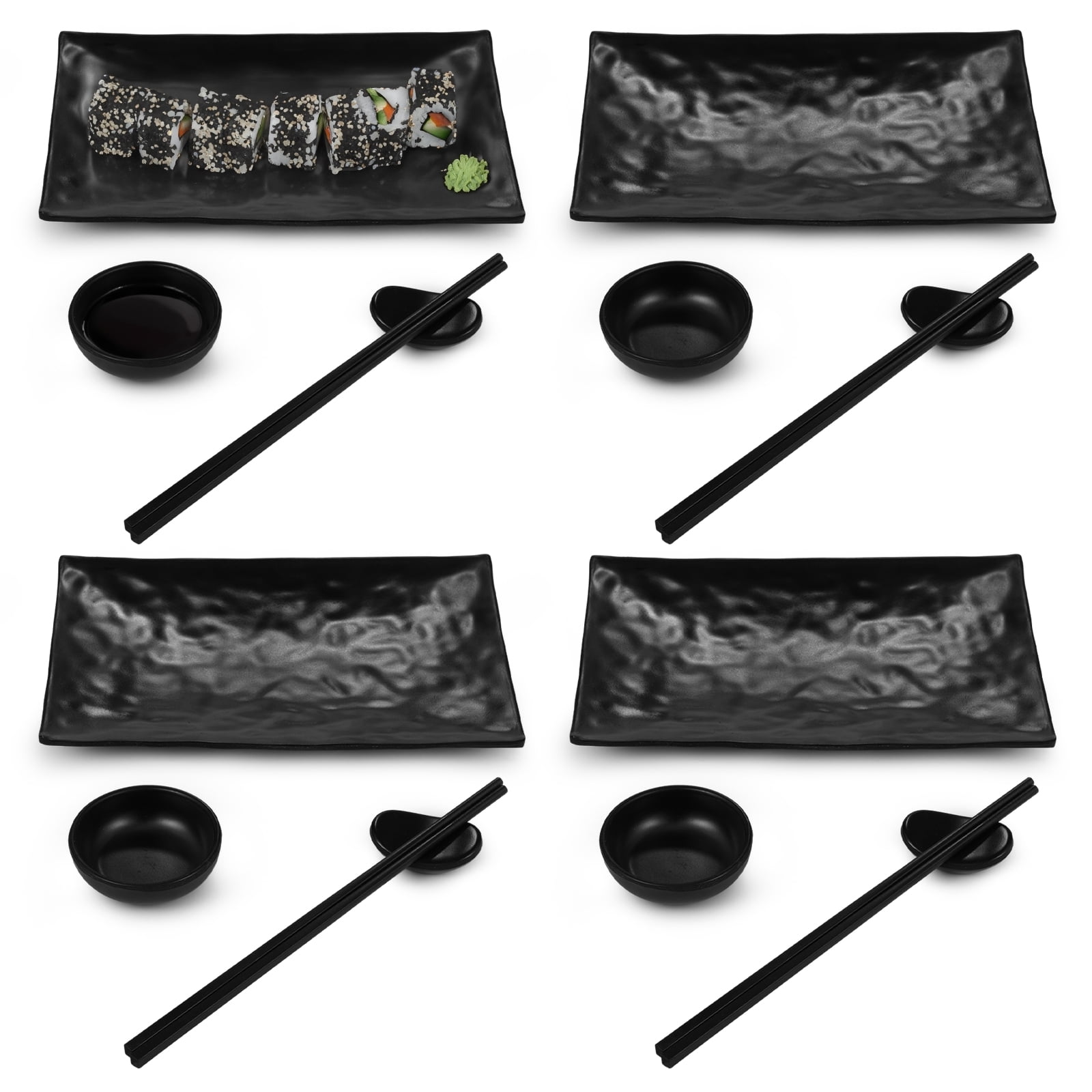 16 Piece Sushi Set for 4, Includes 4 Japanese Style Plates, 4 Sauce ...