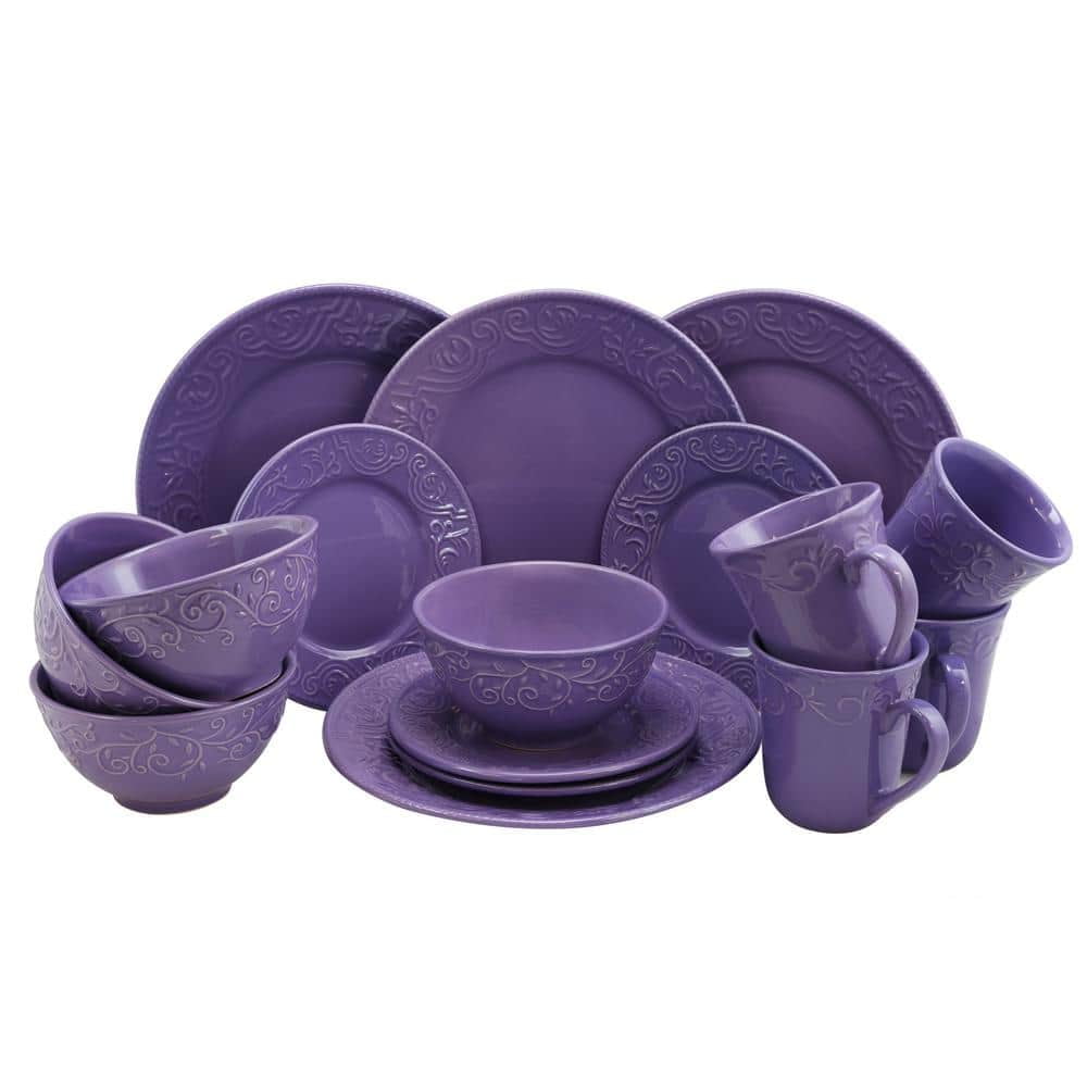 16-Piece Traditional Lilac Stoneware Dinnerware Set (Service for 4 ...