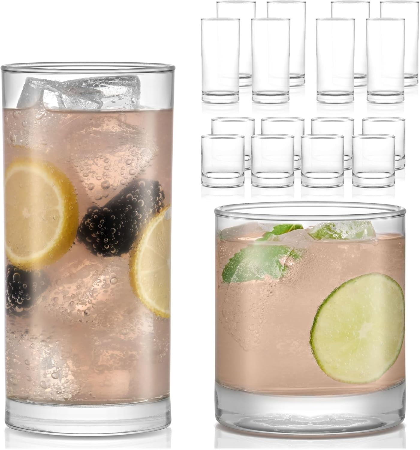 16 Piece Tumbler and Rocks Glass Set, Infused Blue Ribbon Drinkware ...
