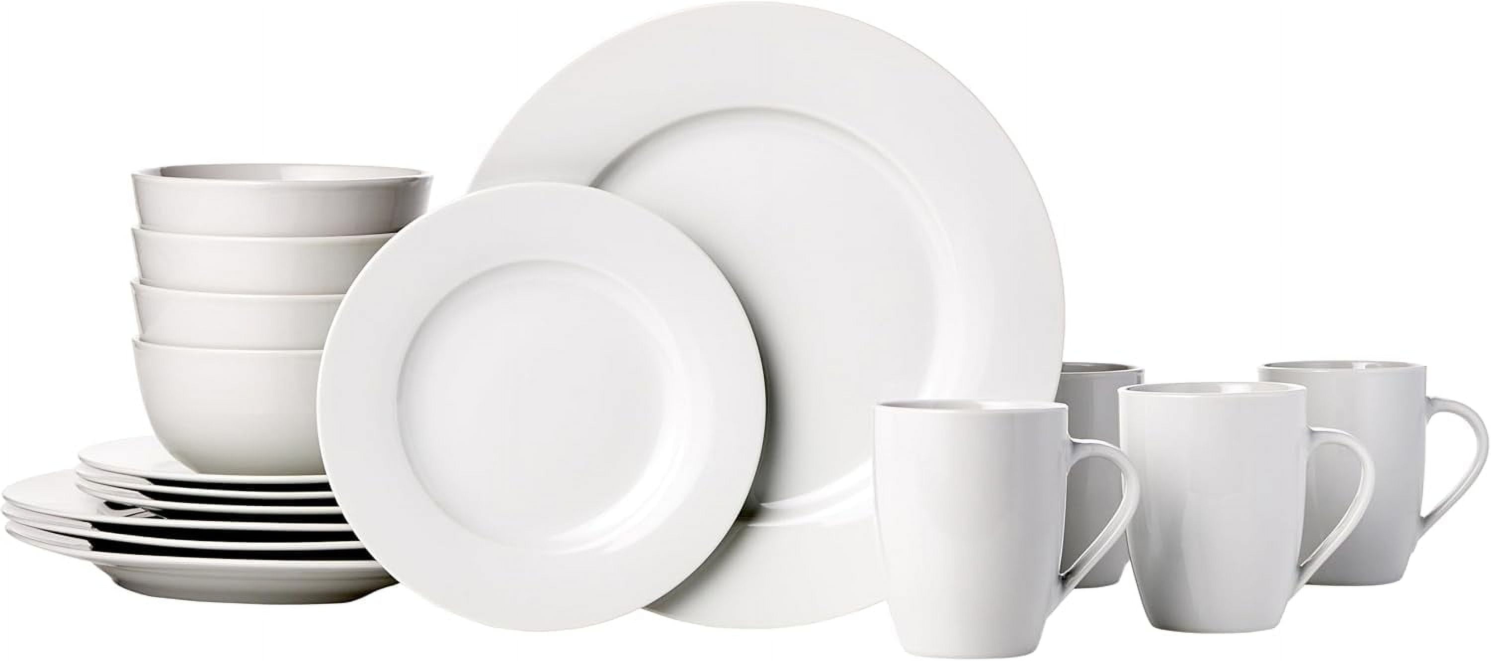16-Piece White Porcelain Dinnerware Set Includes Plates Bowls and Mugs ...