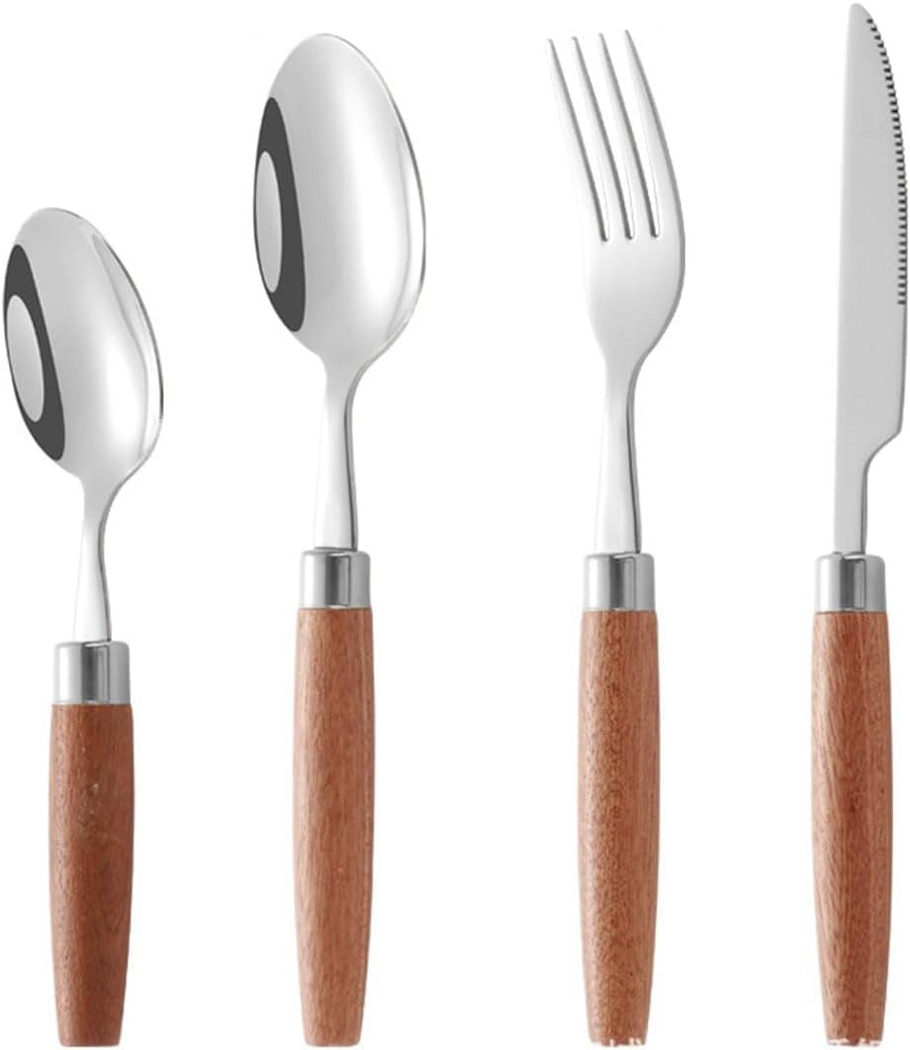 16 Piece Wooden Handle Silverware Set Gold Cutlery 6 Cutlery Mirror ...