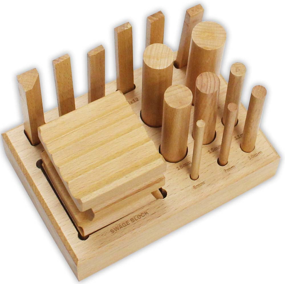 16 Piece Wooden Swage Block Set With Various Shaped Punches (ToolUSA ...