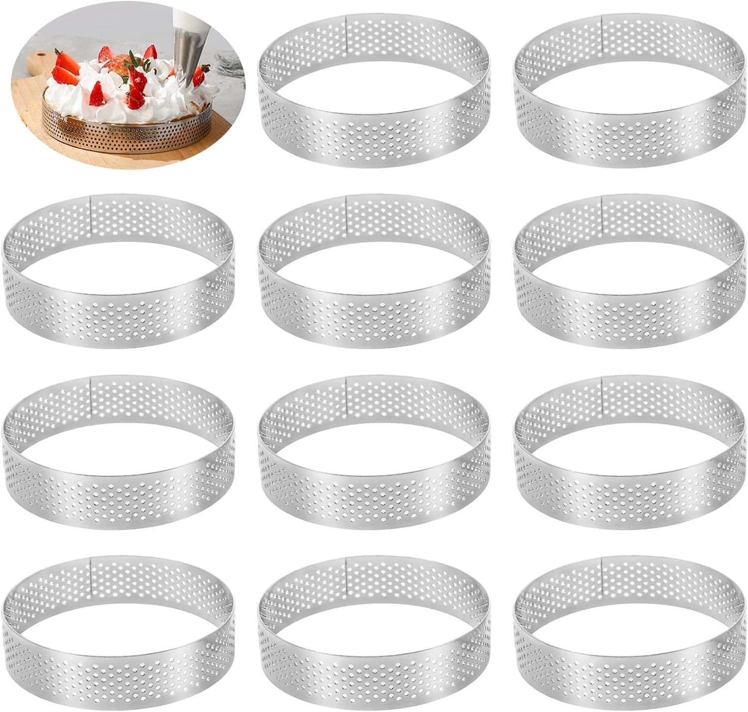 16 Pieces 2 Inch 304 Stainless Steel Tart Ring,Perforated Tart Rings ...