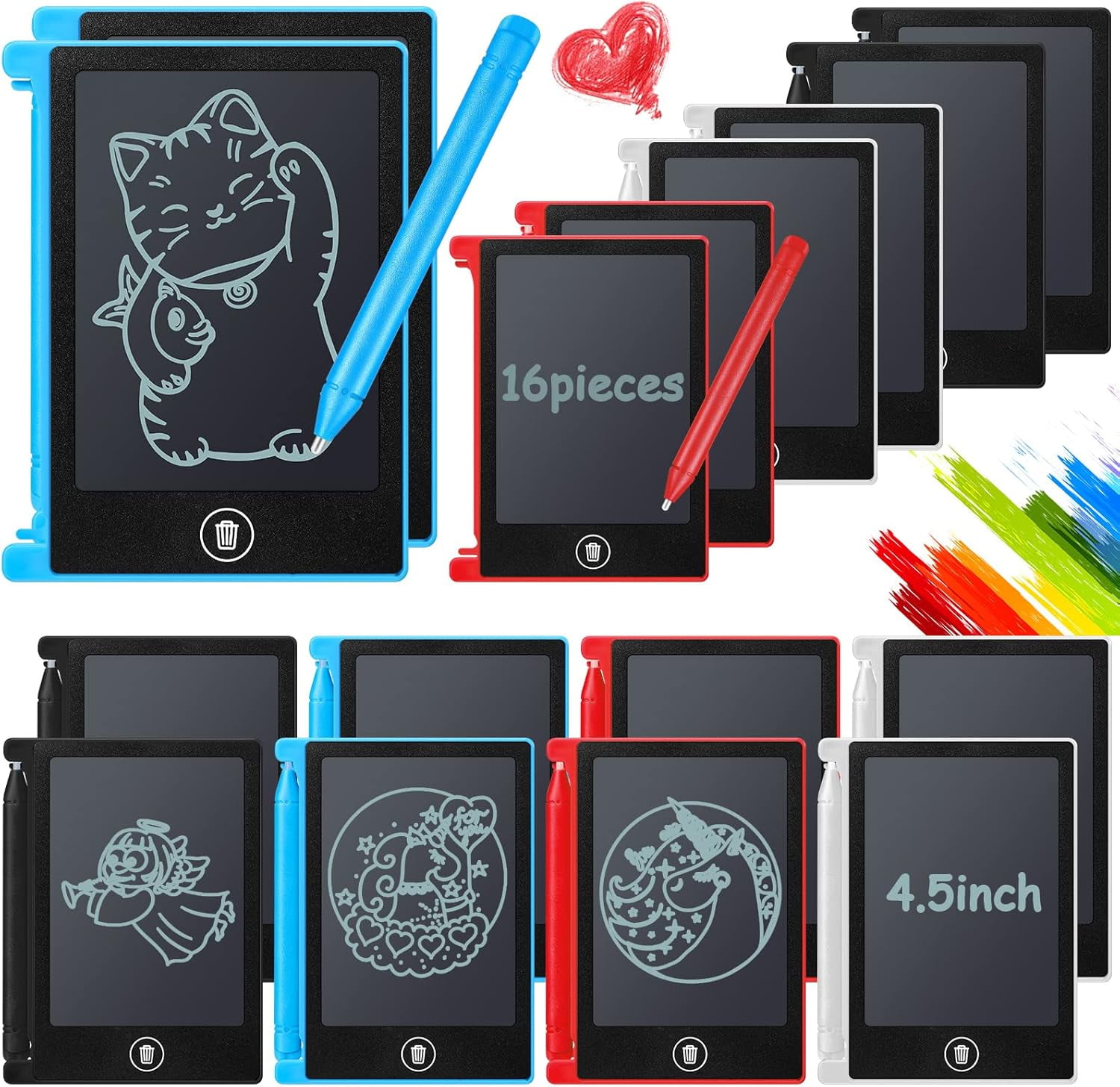 16 Pieces 4.5 Inch Mini LCD Writing Tablet Electronic Doodle Board for Colorful Drawing Tablet ...