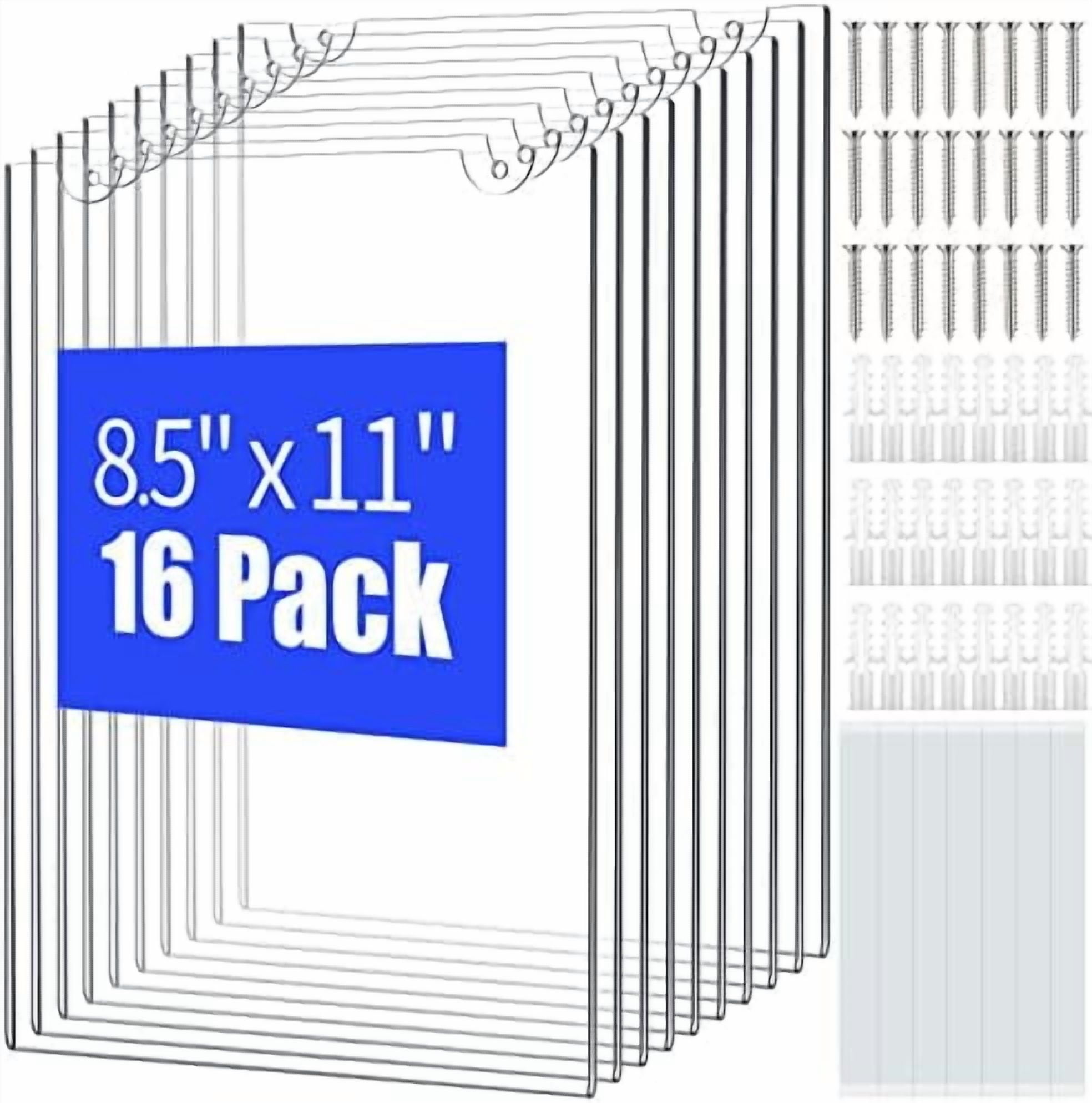 16 Pieces Acrylic Sign Holder 8.5 x 11 Inches Wall Mount Clear Plastic ...