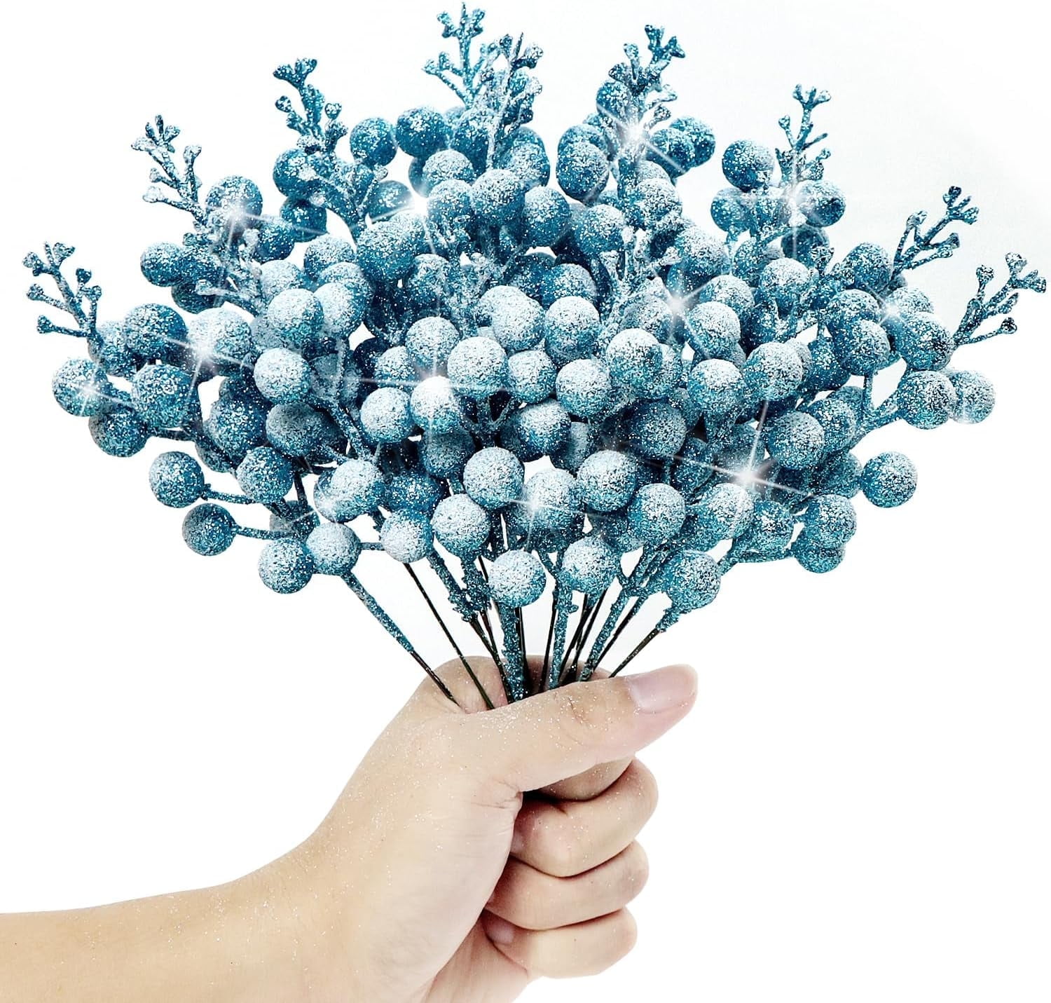 16 Pieces Artificial Glitter Berries Stems, 9Inch Frosted Christmas ...