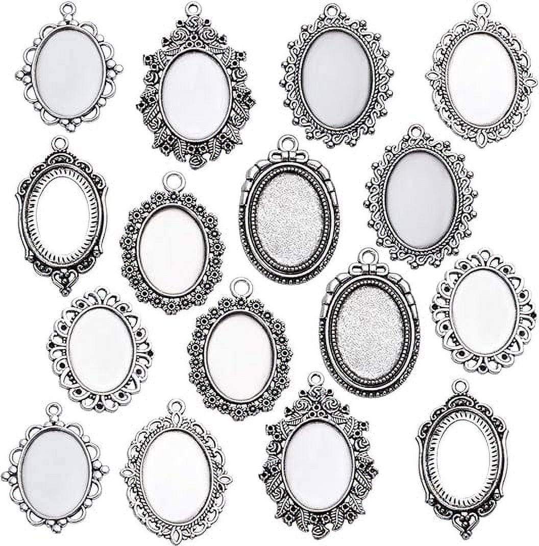 16 Pieces Bezel Pendant Trays, 18x25mm Oval Pendant Trays Bezels ...