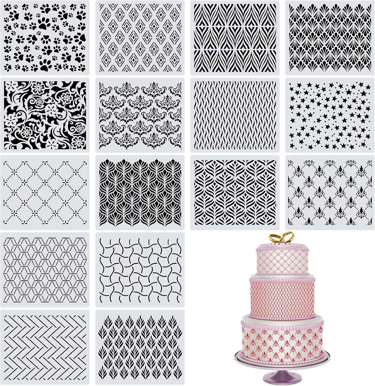 16 Pieces Cake Decoration Stencils Templates Floral Wedding Cake Molds ...