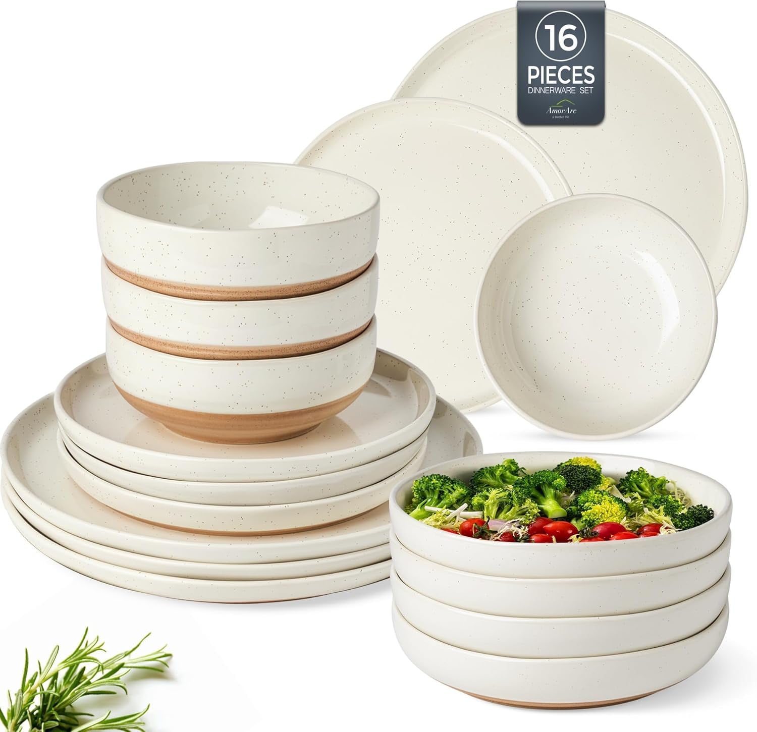 16 Pieces Ceramic Dinnerware Sets for 4, Handpainted Plates and Bowls ...