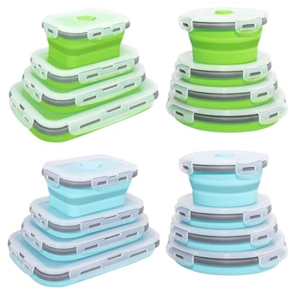 16 Pieces Collapsible Food Storage Containers 8 Pcs Rectangle and 8 Pcs ...