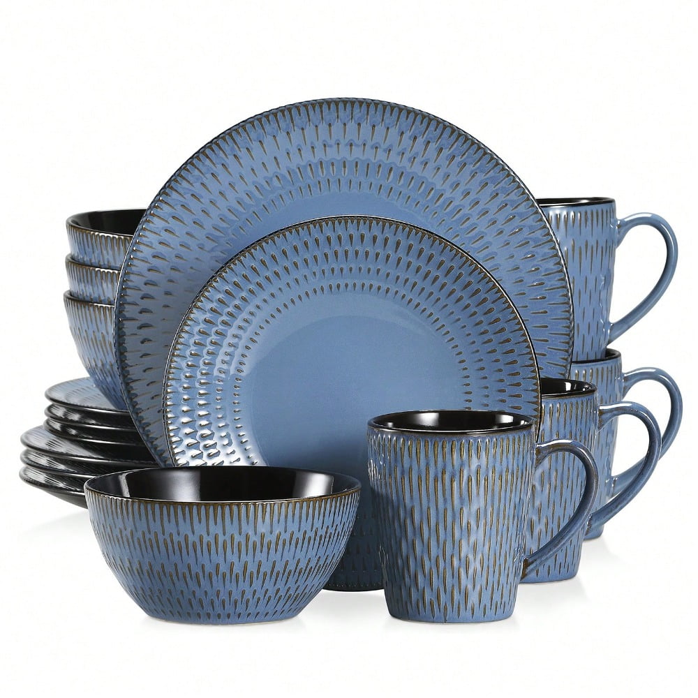16 Pieces Dinnerware Set, Blue Set, Porcelain Dinnerware, Plates, Bowls ...