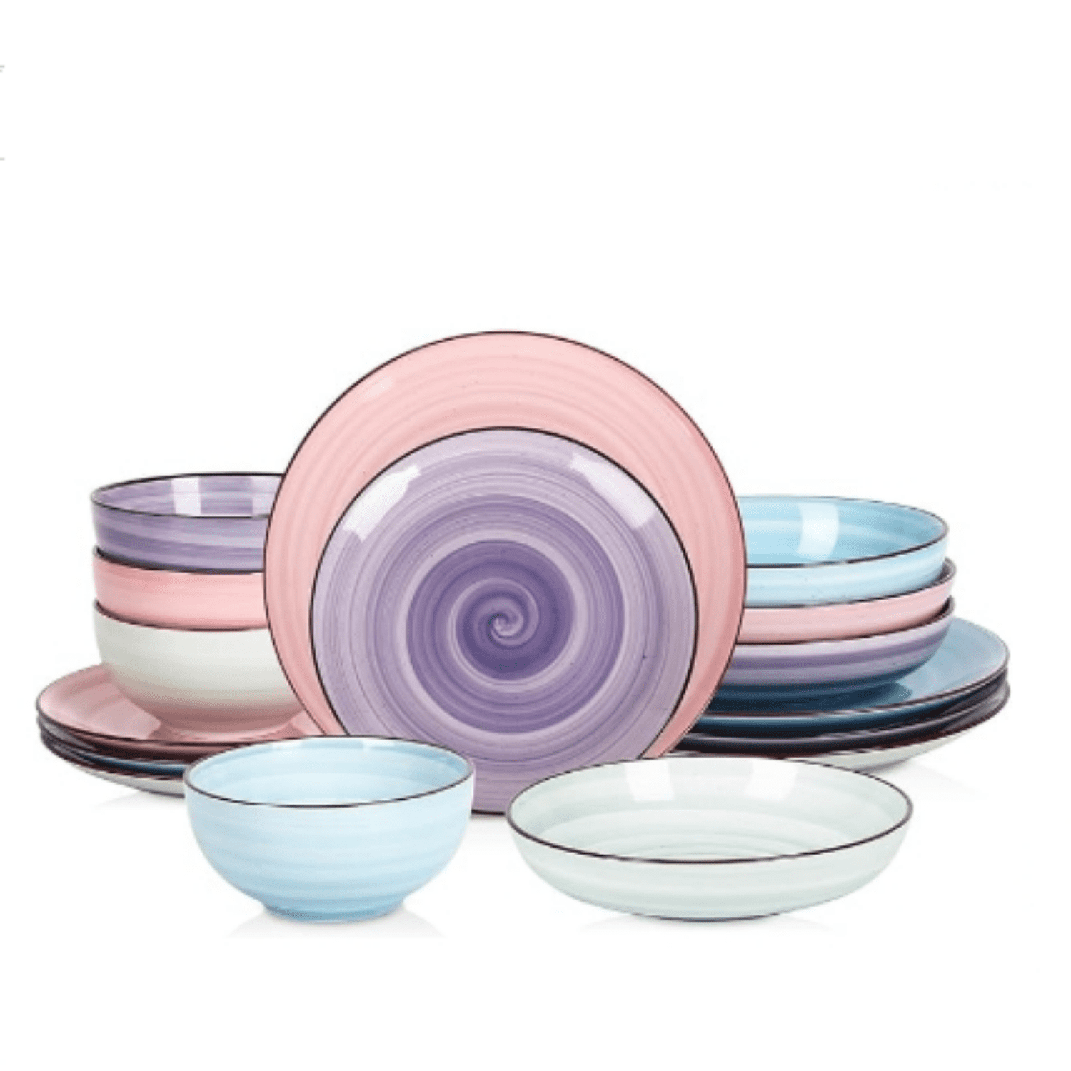 16-Pieces Dinnerware Set, Ceramic Dishes Set for 4, Kitchen Plates and ...