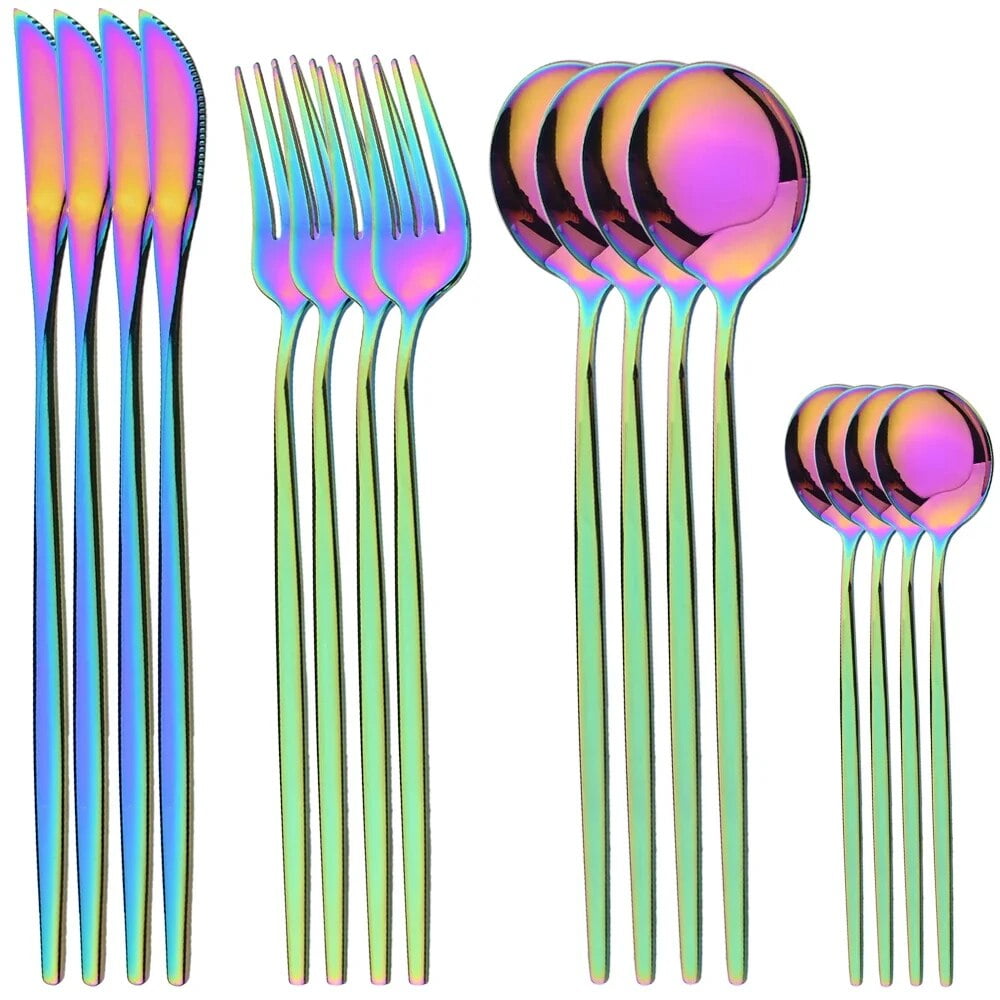 16 Pieces Dinnerware Set Stainless Steel Tableware Knife Fork Tea Spoon ...