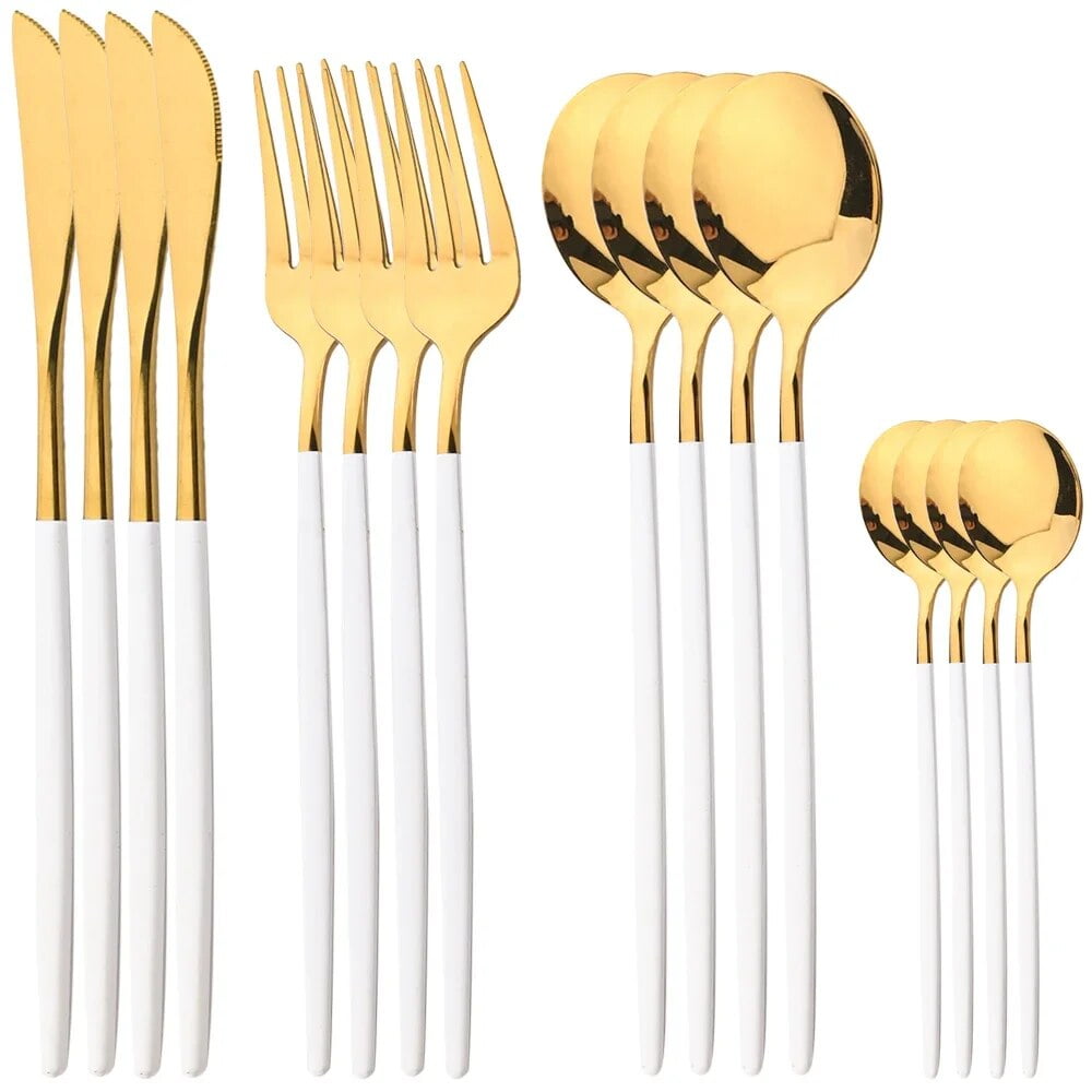 16 Pieces Dinnerware Set Stainless Steel Tableware Knife Fork Tea Spoon ...