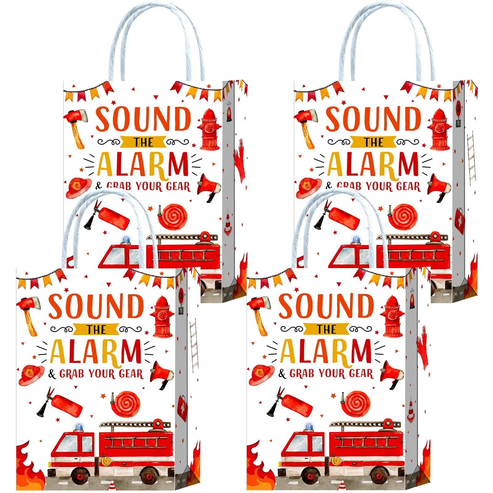 16 Pieces Fire Truck Goodie Bags for Firetruck Birthday Party Supplies ...