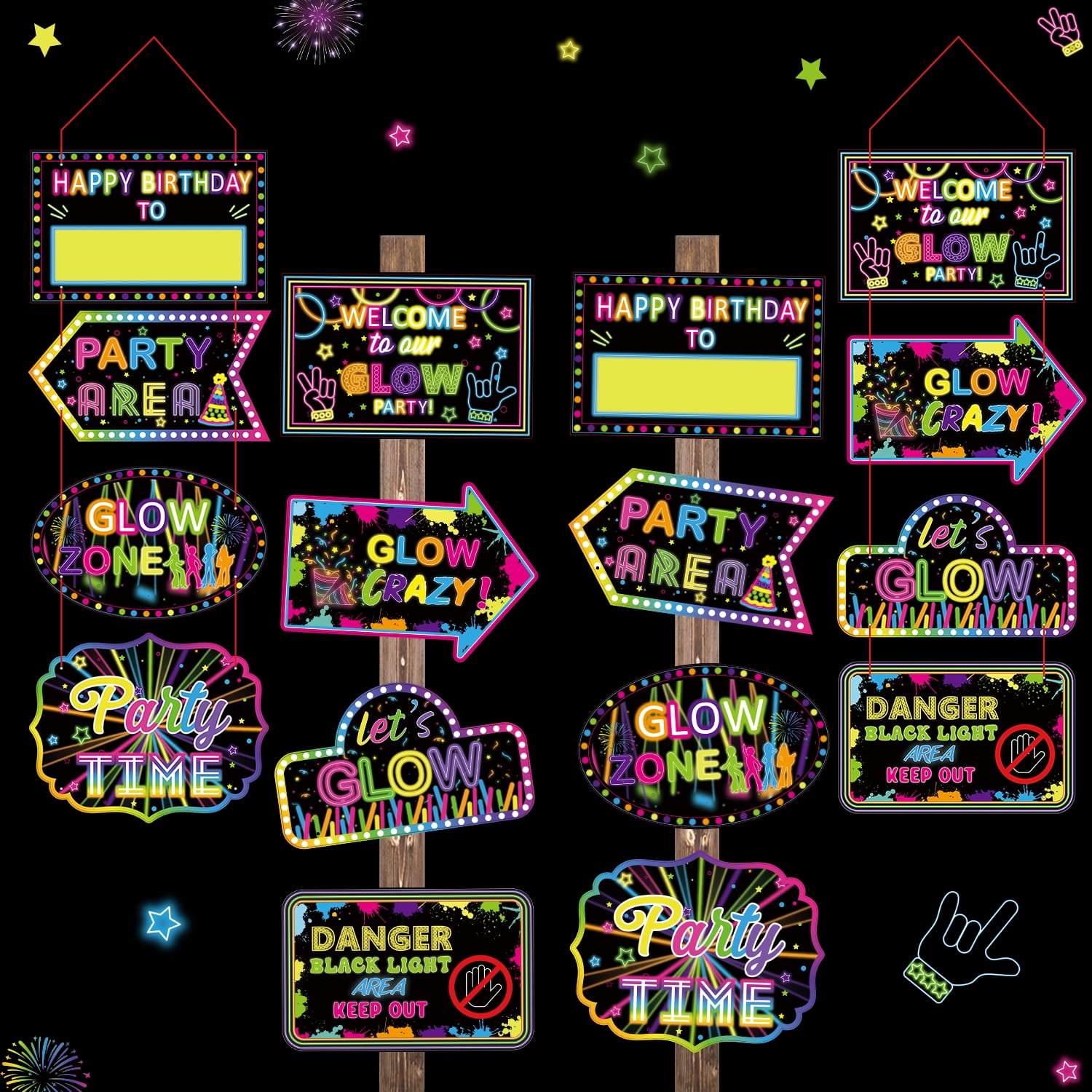 16 Pieces Glow Neon Party Decorations - Glow Party Signs, Glow in The ...