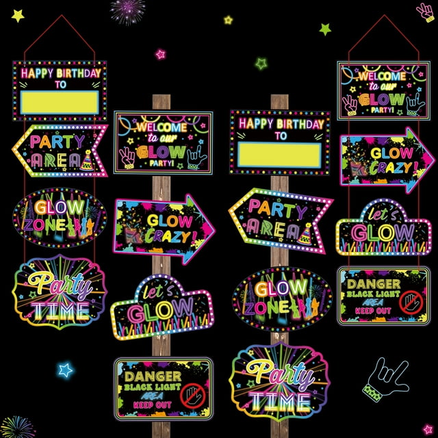 16 Pieces Glow Neon Party Decorations - Glow Party Signs, Glow in The ...