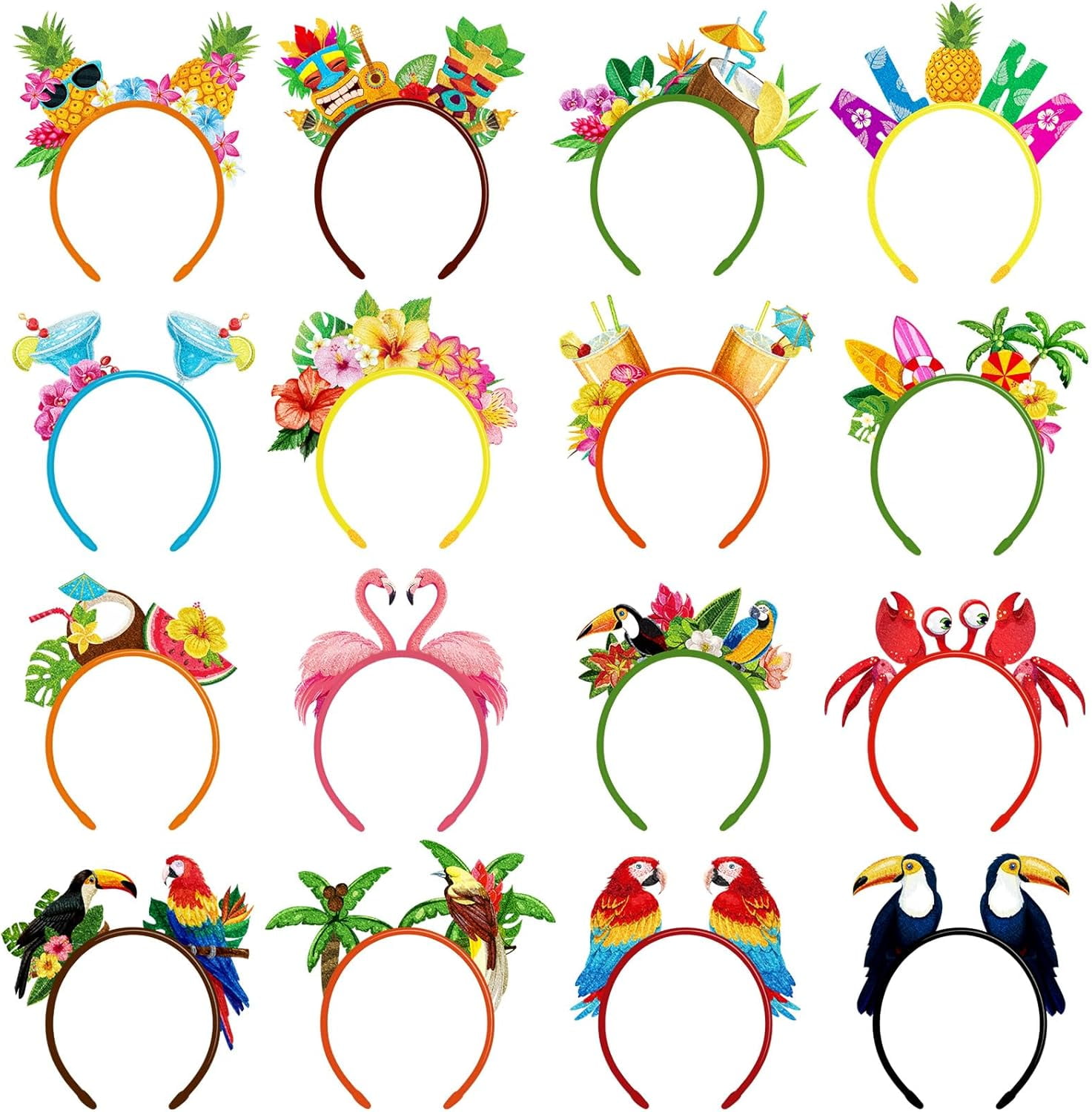 16 Pieces Hawaiian Party Headband Felt Luau Party Head Boppers Flamingo ...