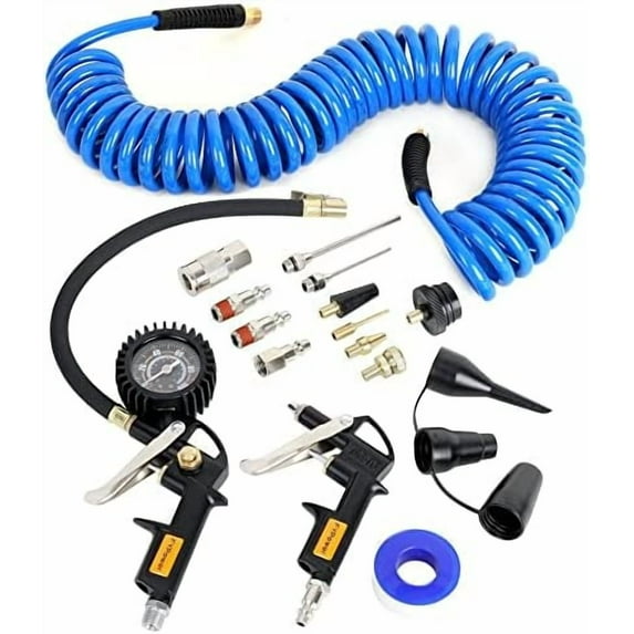 16 Pieces Heavy Duty Air Compressor Accessory Kit, 1/4 inch 25ft Recoil ...