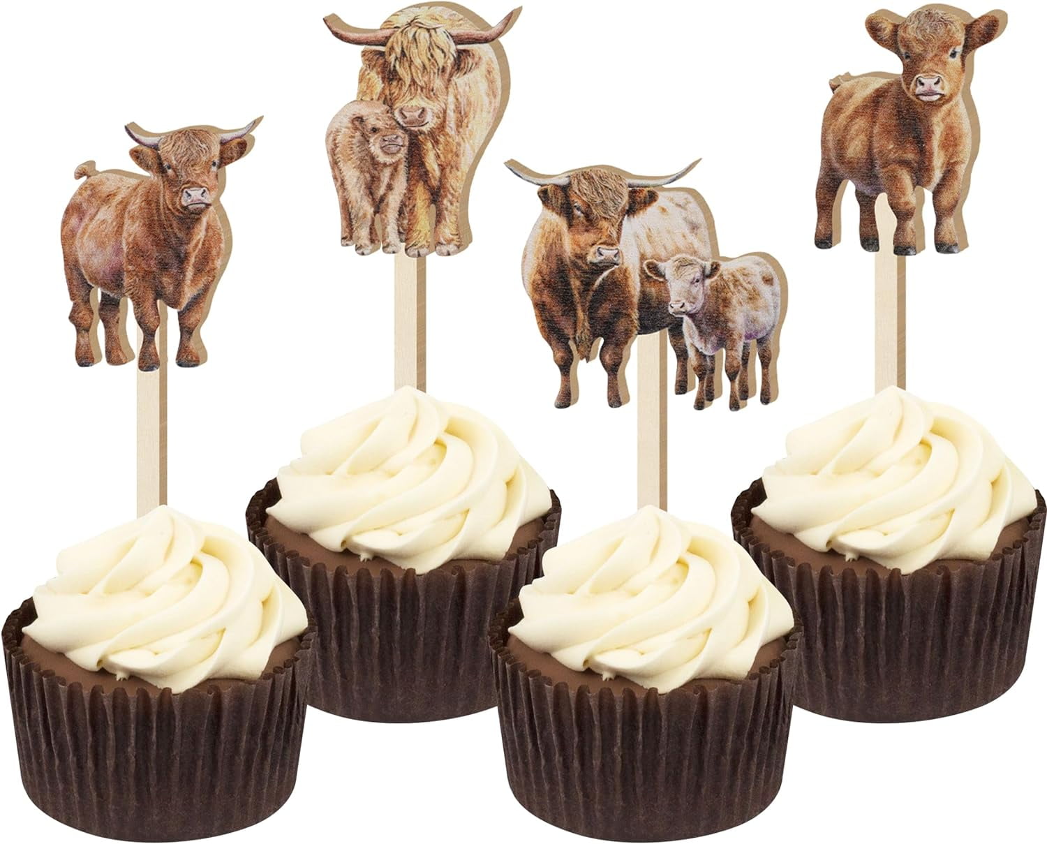 16 Pieces Highland Cow Wooden Cupcake Toppers, Cattle Cake Picks Baby ...