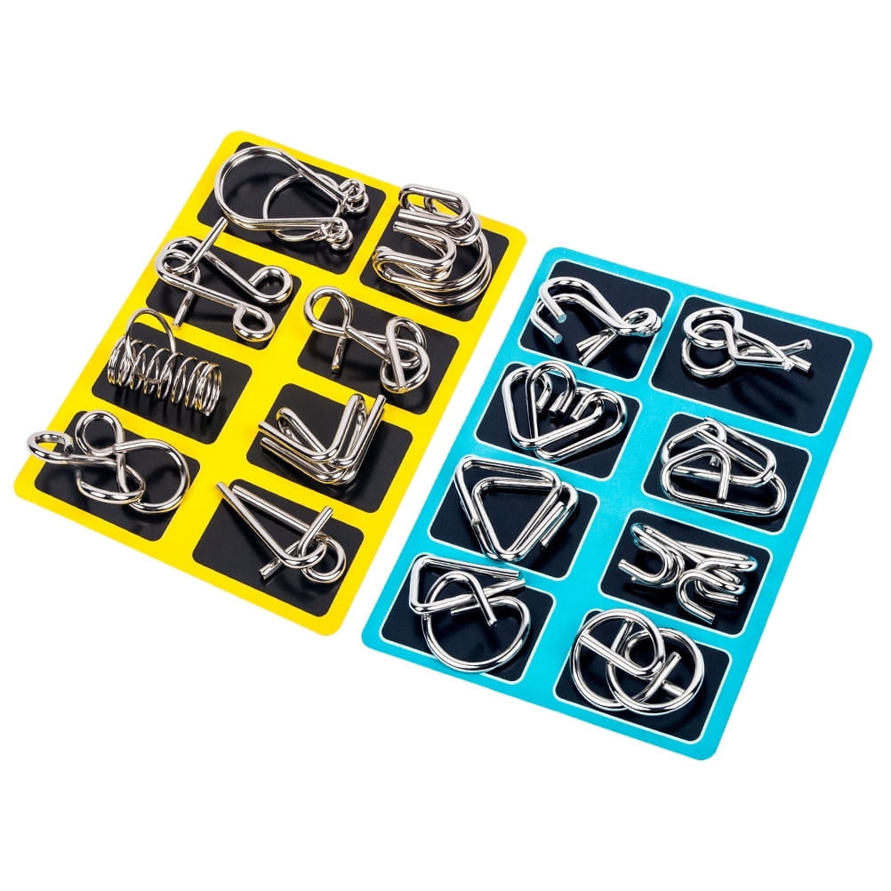 16 Pieces IQ Test Mind Game Toys Brain Teaser Metal Wire Puzzles Trick ...