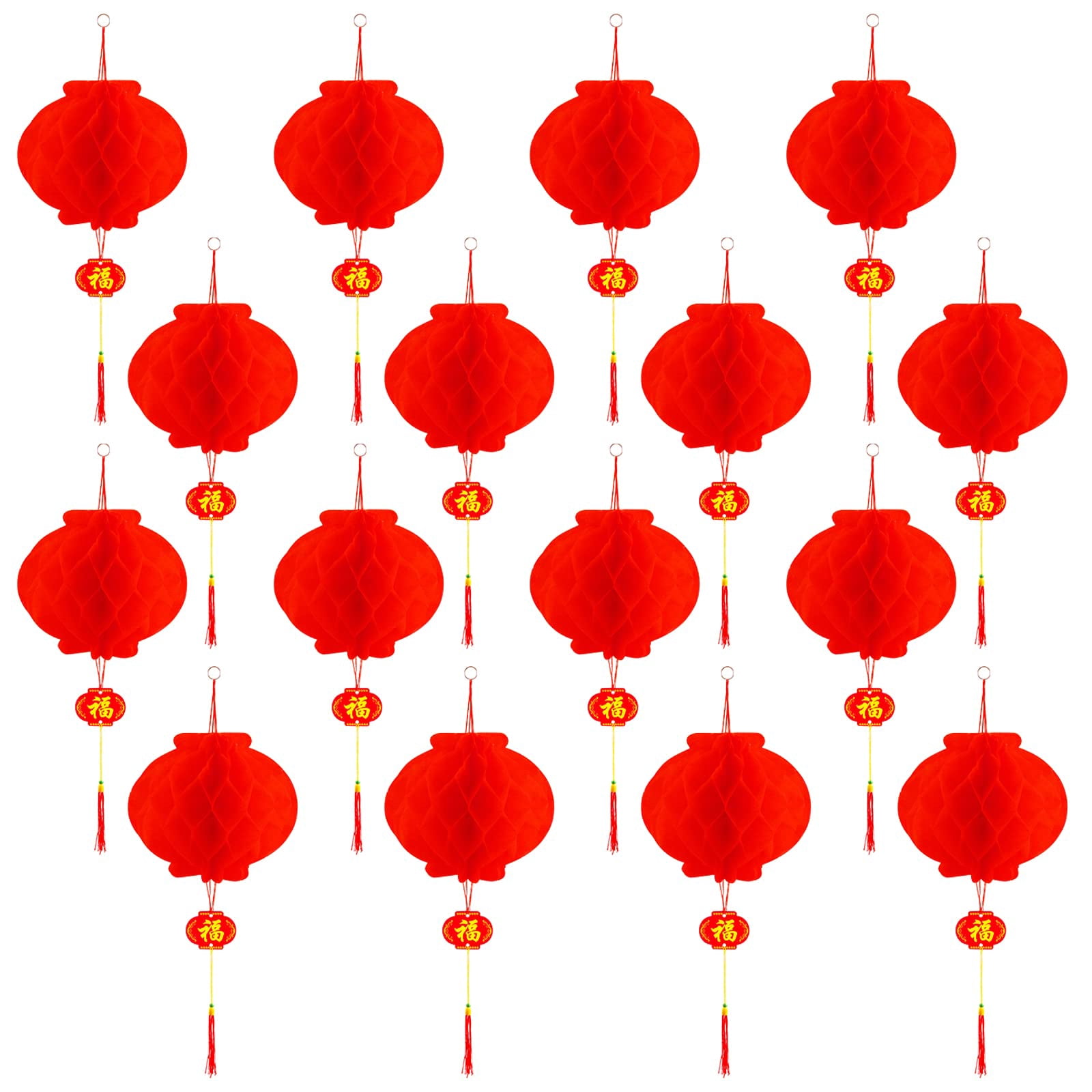 16 Pieces Lunar FEV6 Chinese Round Hanging Red Paper Lanterns ...