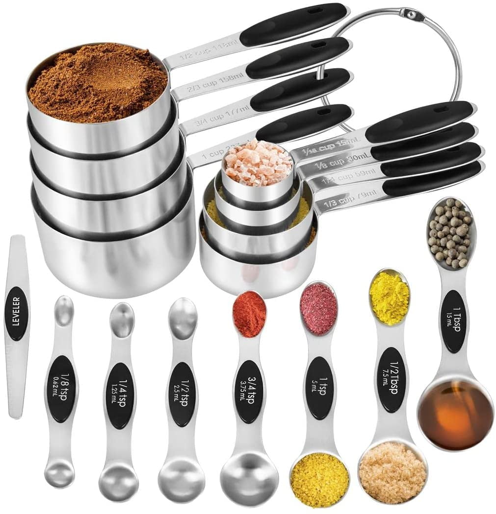 16 Pieces Measuring Cups and Magnetic Measuring Spoons Set Stainless ...