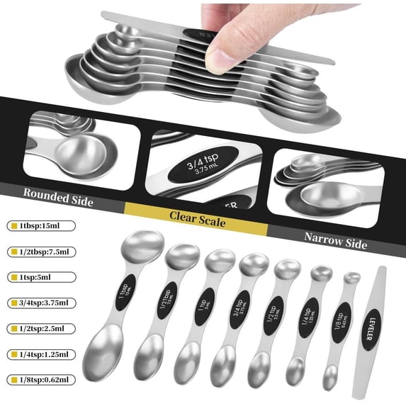 16 Pieces Measuring Cups and Magnetic Measuring Spoons Set Stainless ...