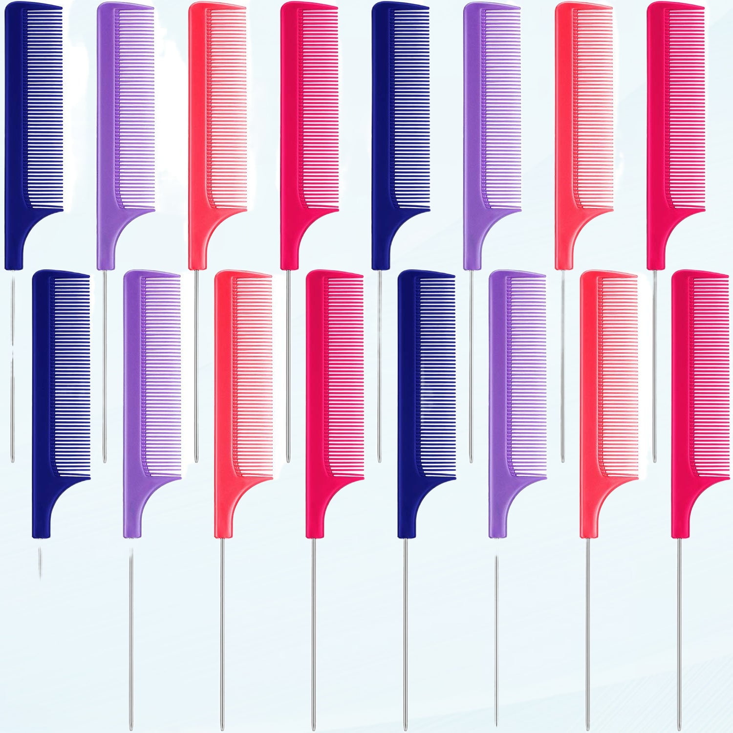 16 Pieces Metal Rat Tail Combs Foil Comb Pintail Hair Combs Salon Fiber ...