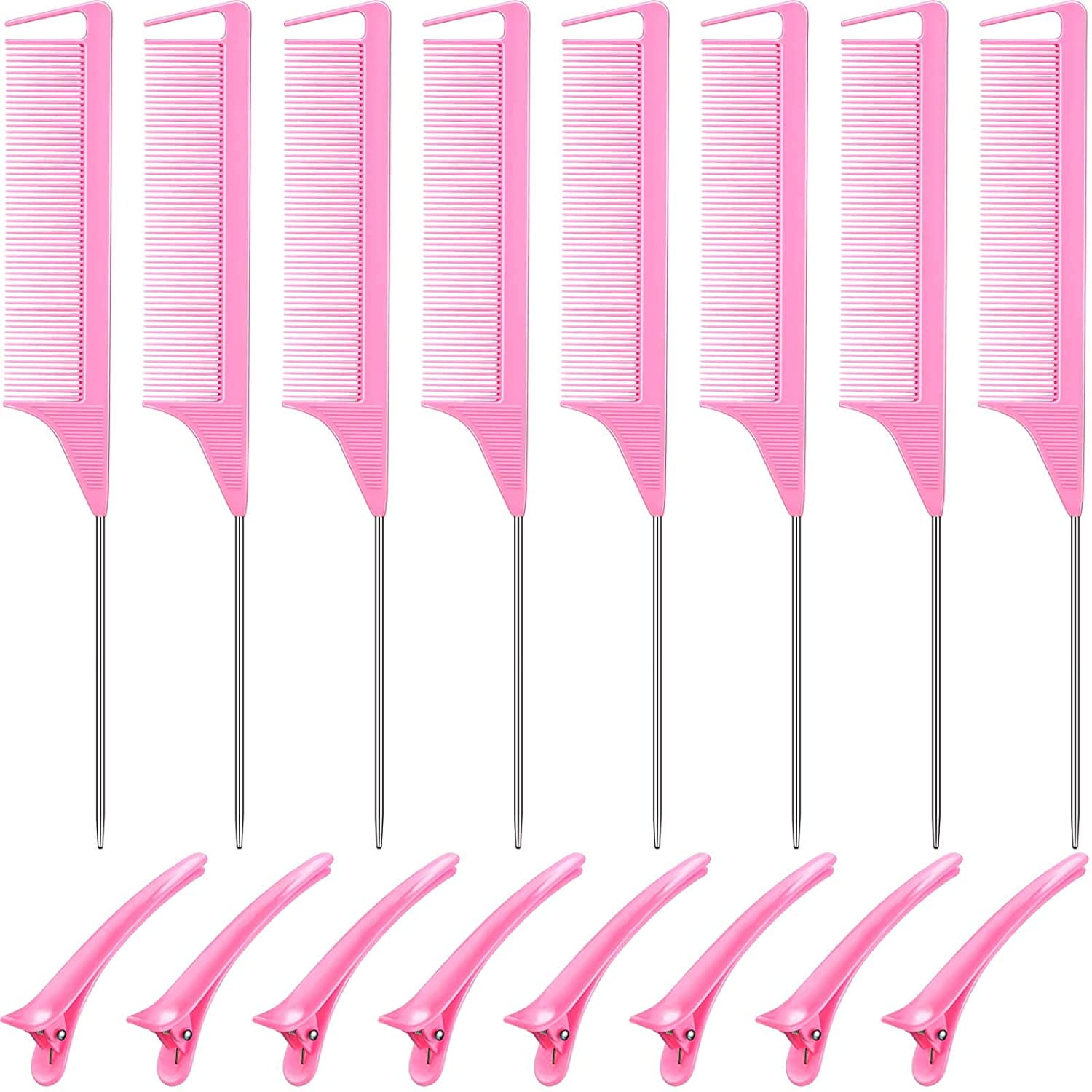 16 Pieces Parting Comb Sectioning Clips Set, Carbon Stainless Rat Tail ...