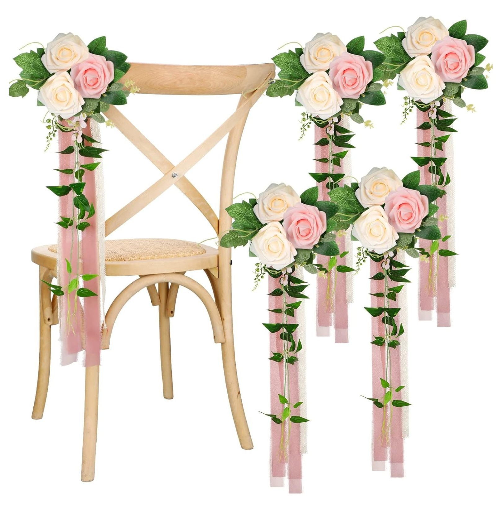 16 Pieces Pew Flowers for Wedding Aisle Chair Flowers Rose Chair Back ...