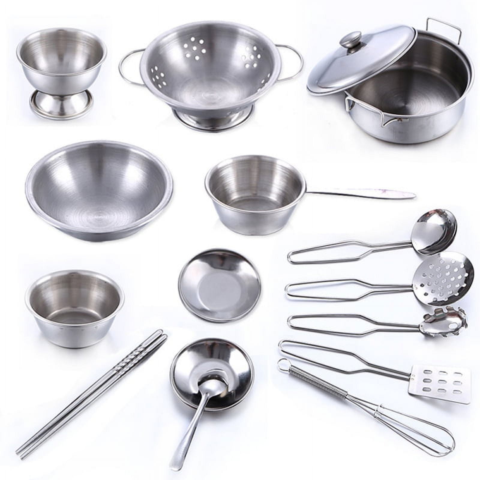 LISHIM Play Pots and Pans Set, 16-Piece Mini Stainless Steel Cookware ...