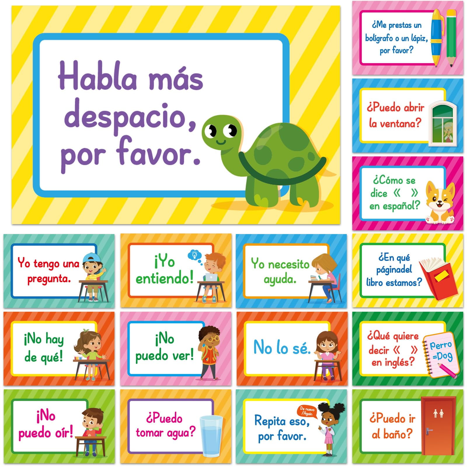 16 Pieces Spanish Poster Set Spanish Phrases Classroom Decorations ...