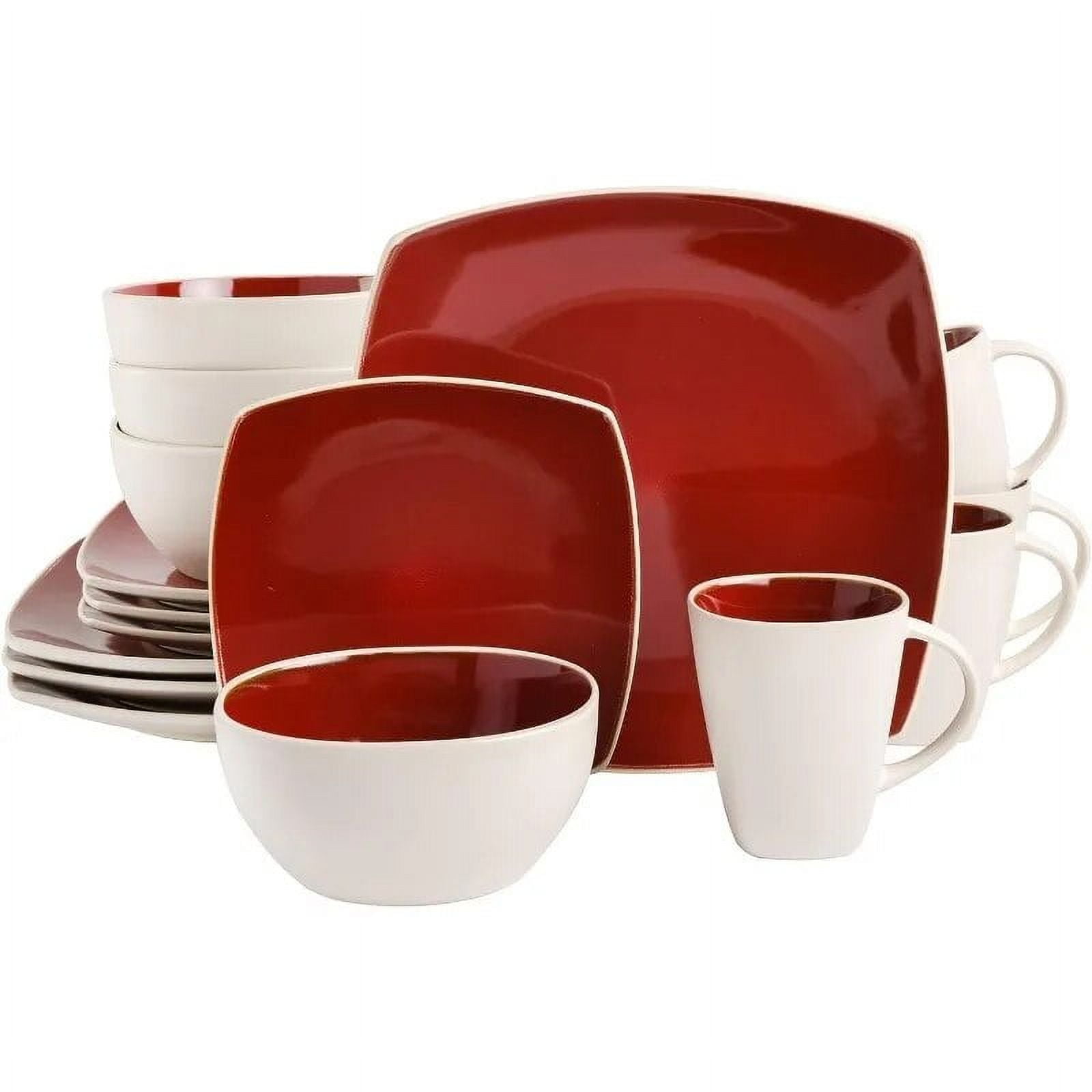 Ink Craft 16-Piece Square Stoneware Dinnerware Set, Service for 4, All ...