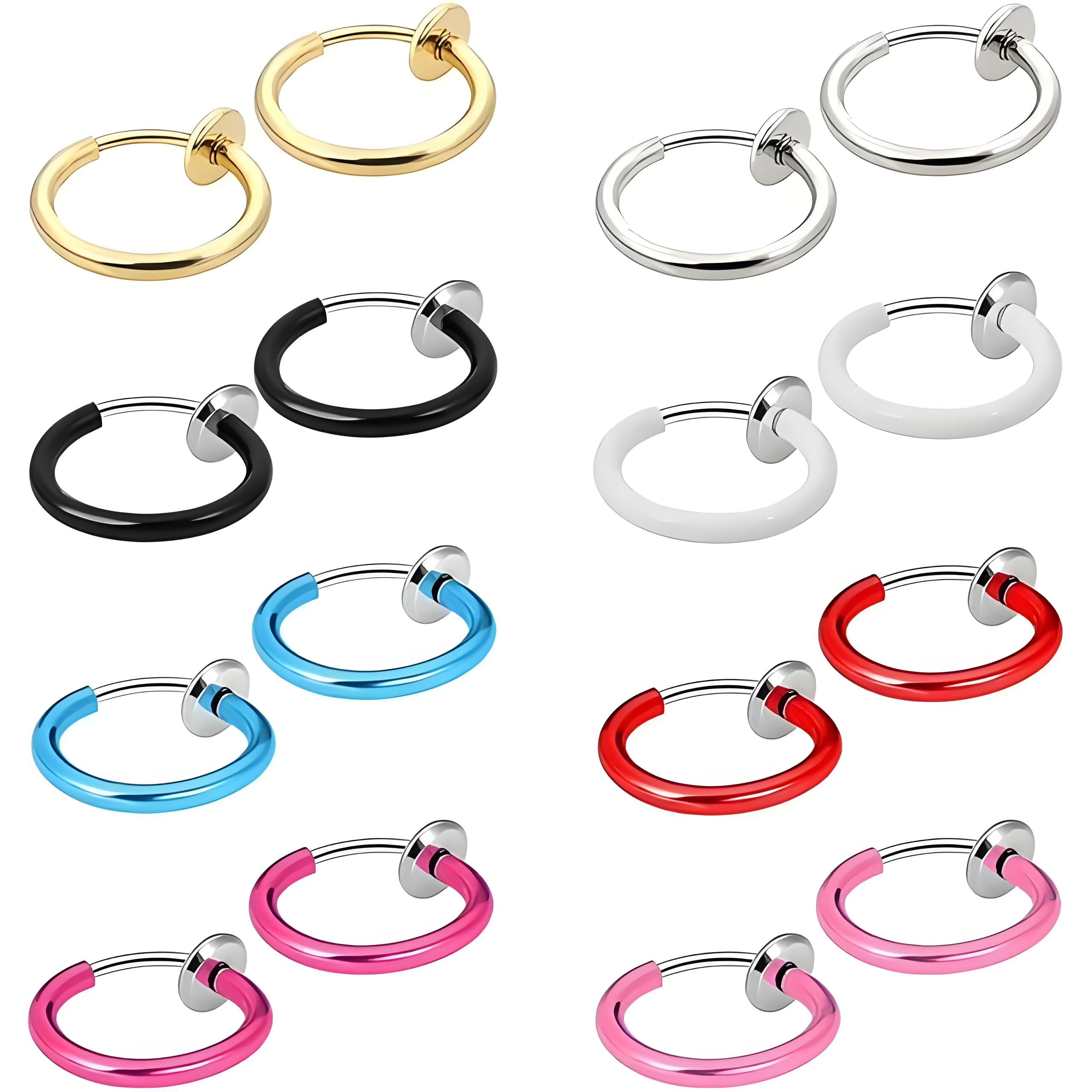 16 Pieces Stainless Steel Hoop Clip on Earrings for Women ,Fake Septum ...