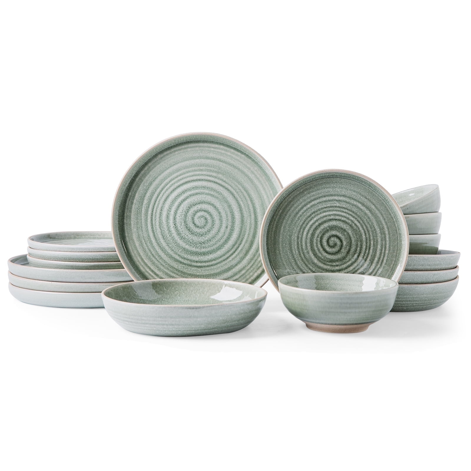 16 Pieces Stoneware plates and Bowls Sets, Ceramic Dinnerware Sets for ...