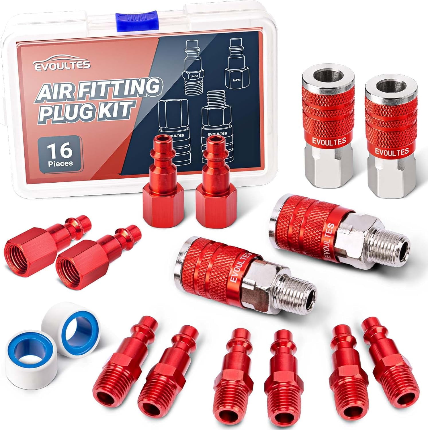 16 Pieces Universal 1/4" NPT Air Hose Fittings & Coupler Kit ...
