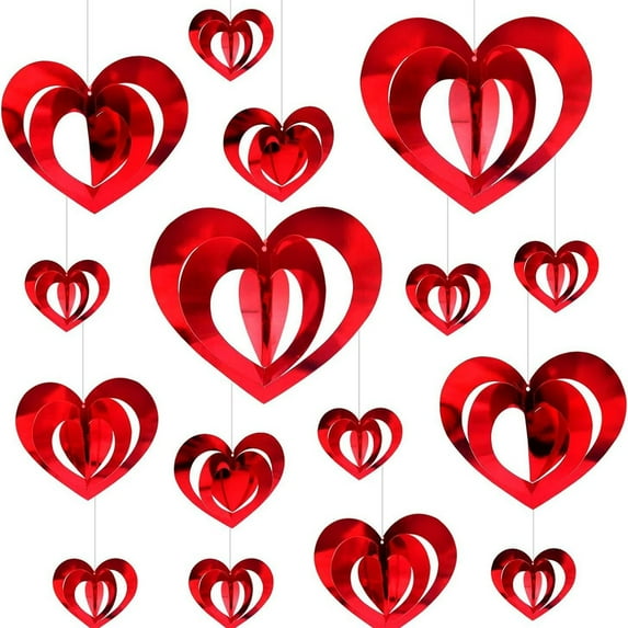 16 Pieces Valentine's Day Heart Hanging Decoration 3D Swirl Red Hanging ...
