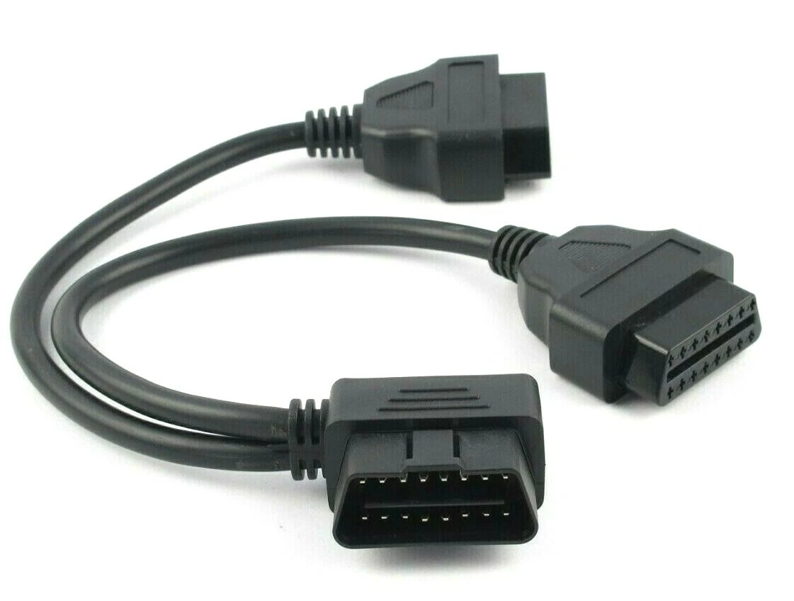 16 Pin OBD2 OBD II Splitter Adapter Cable RA Male to Dual Female Y ...