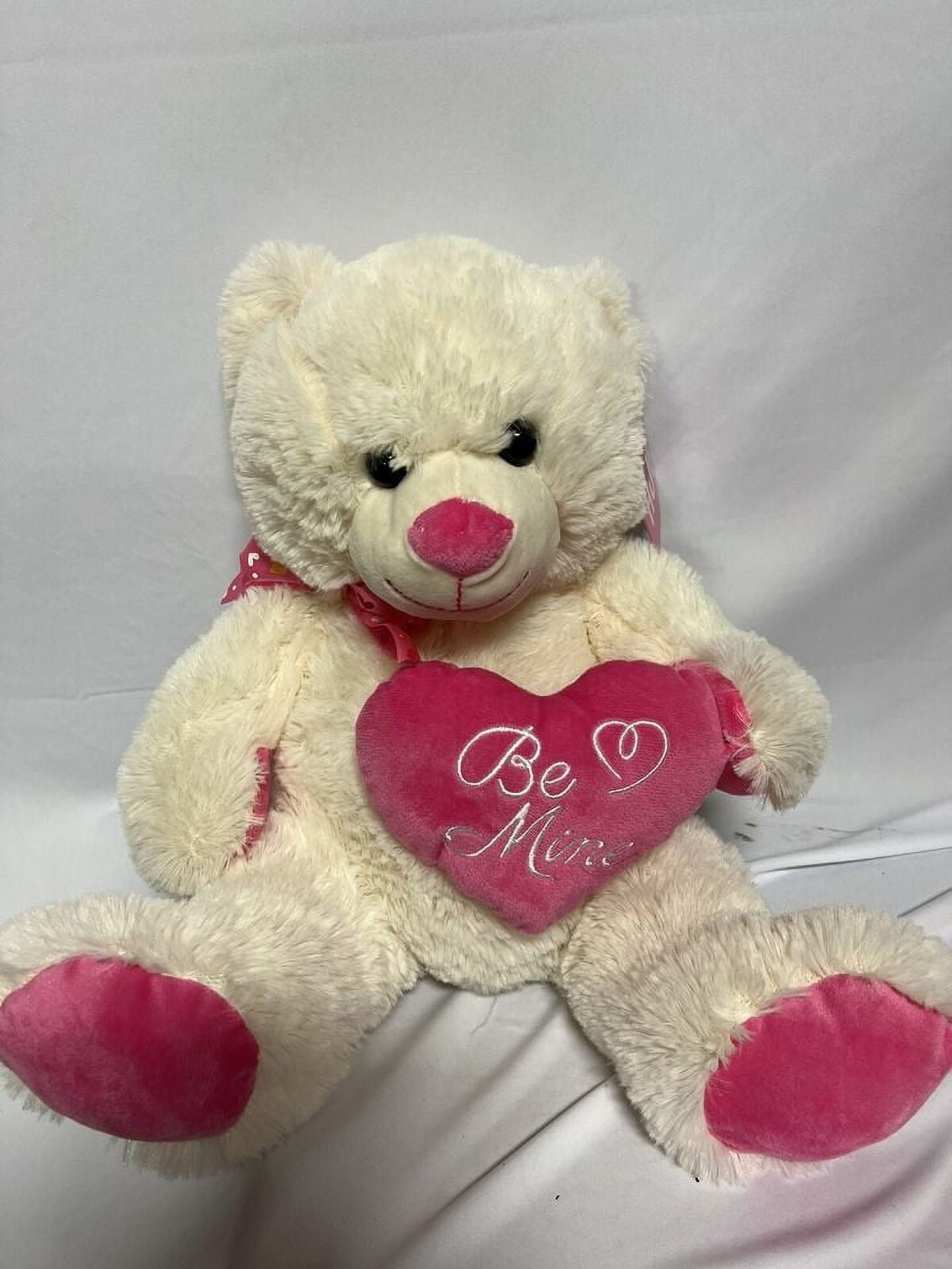16" Plush Stuffed Animal Cream and Pink Valentine Teddy Bear with Heart ...
