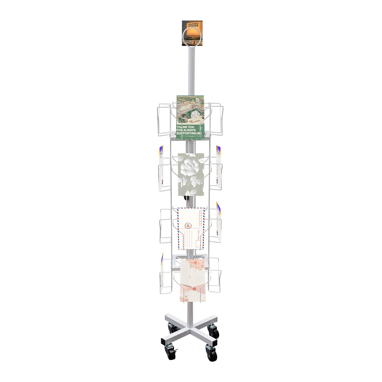 16 Pocket Rotating Greeting Card Rack with 4 Universal Wheels (2 with ...