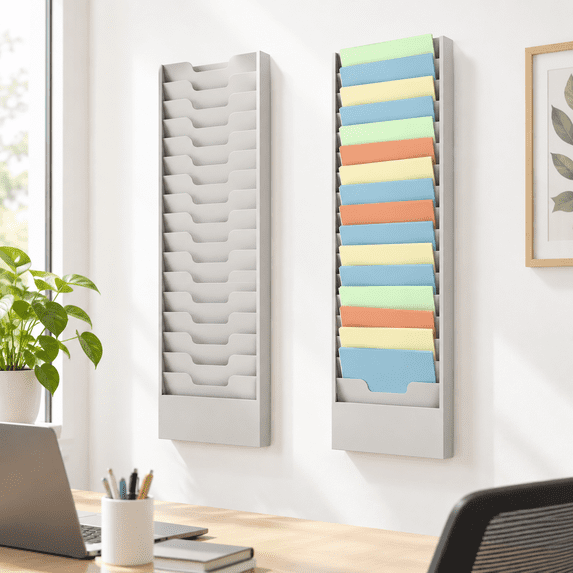 16 Pocket Wall-Mount Metal File Organizer, Gray White Powder-Coated, 47 ...