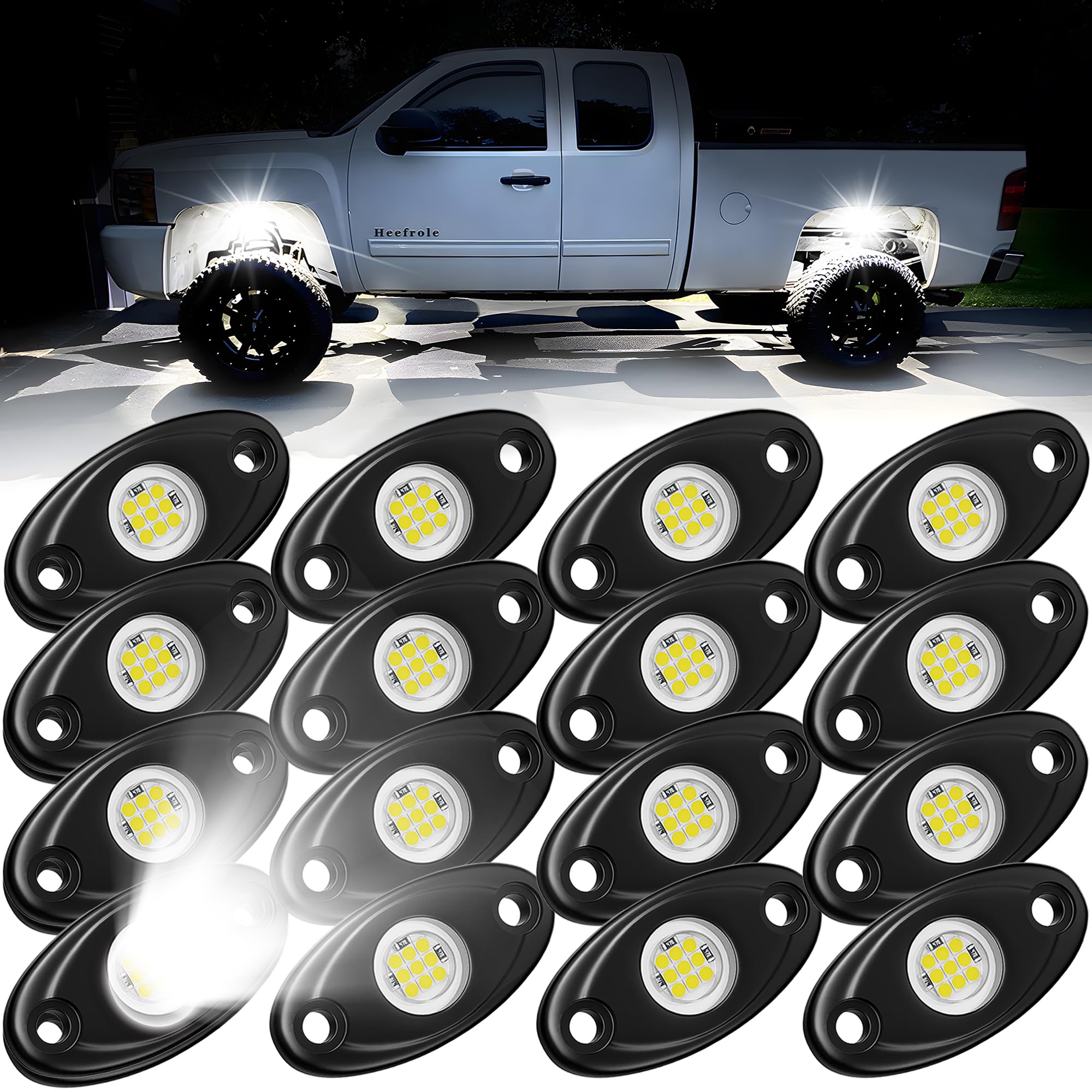 16 Pods White Rock KEF16 Lights, Heefrole IP68 Waterproof Shakeproof ...