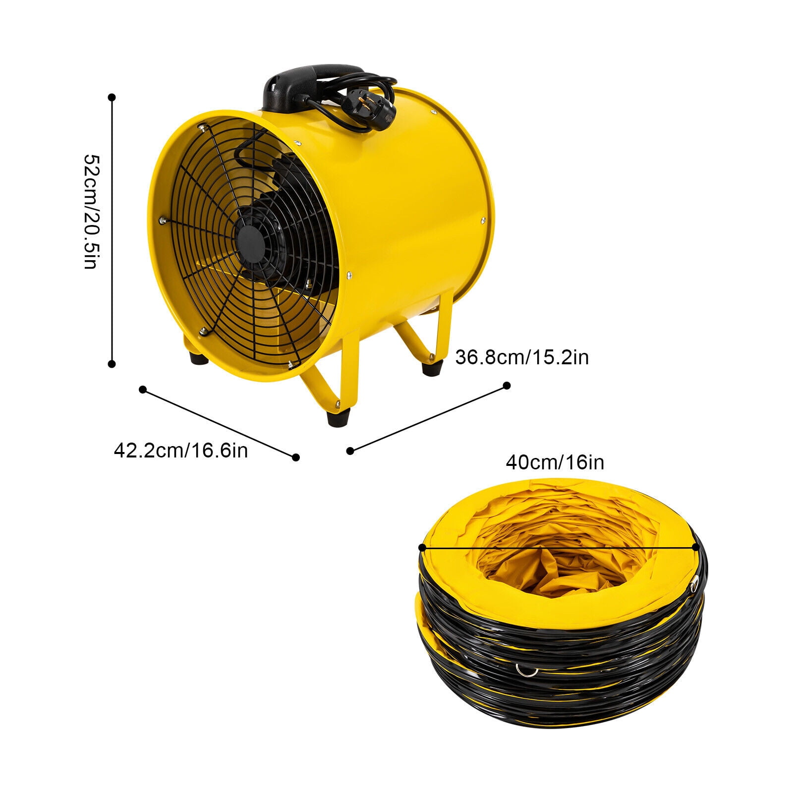16" Portable Industrial Extractor Fan Blower with 10m 5m Duct Hose ...