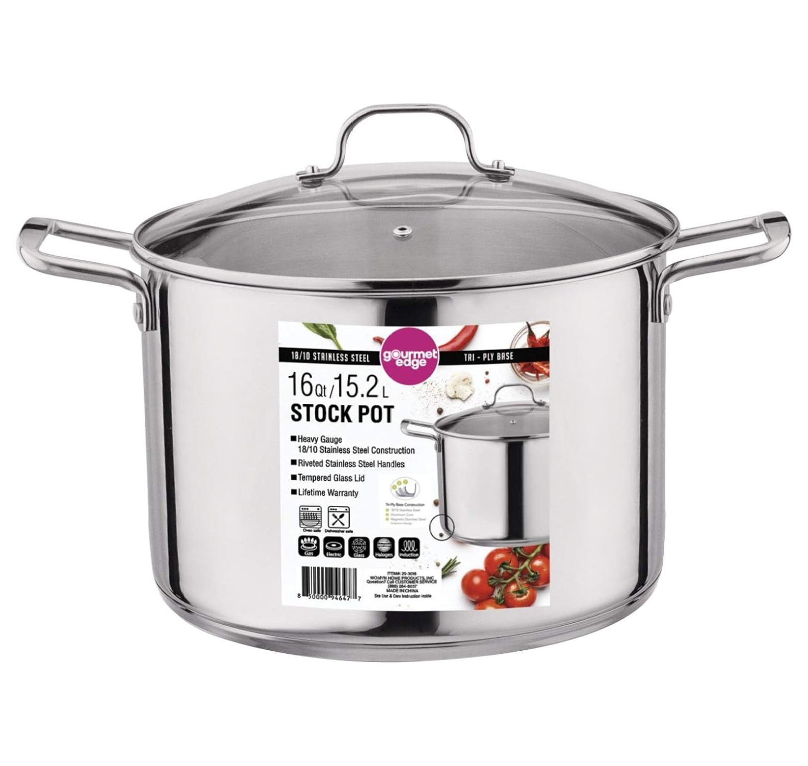 16-Quart Stock Pot - Stainless Steel Soup Pots with Lid as Dishwasher ...